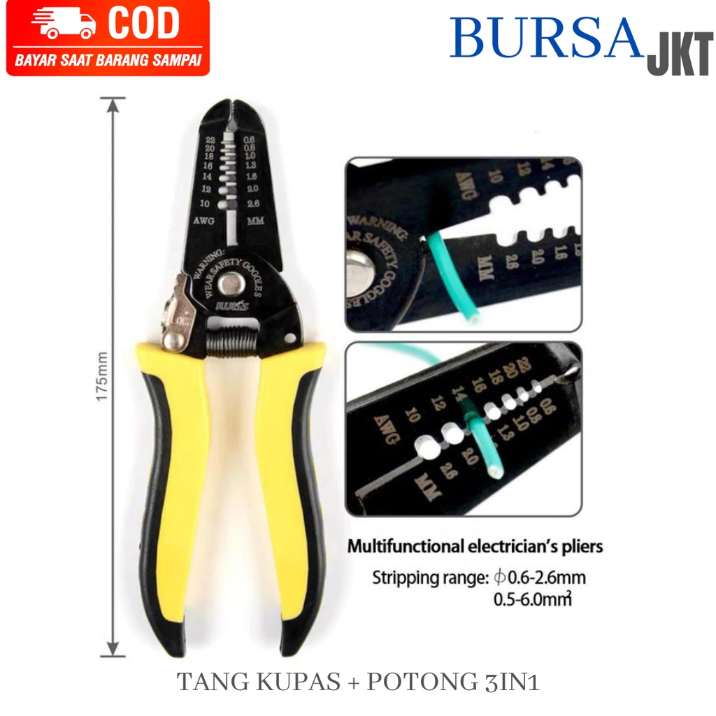Jual TANG POTONG & KUPAS 7 INCH POTONG KABEL 3IN1 WIRE CABLE STRIPER ...
