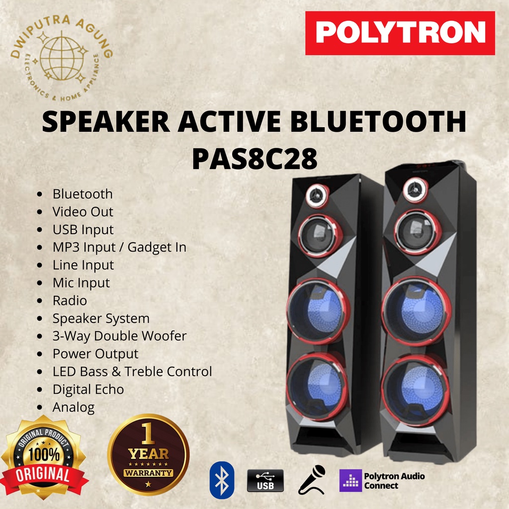 Jual SPEAKER POLYTRON AUDIO PAS 8C28 PAS8C28 USB BLUETOOTH | Shopee ...