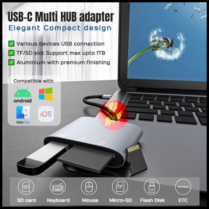 Jual 3In1 Type-C Multi Usb Otg Hub Micro Sd Card Reader Kabel Cable ...