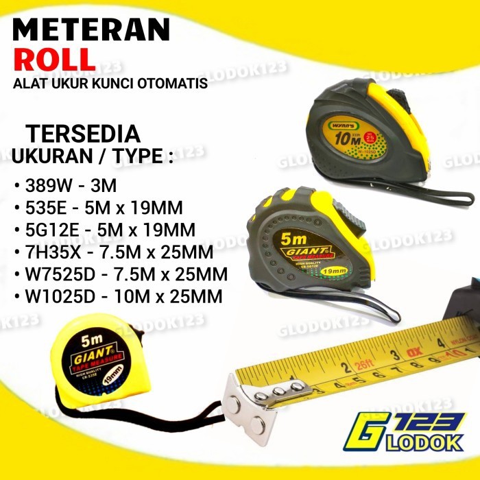 Jual Meteran Otomatis Roll Meter Alat Ukur Tukang Bangunan Measuring ...
