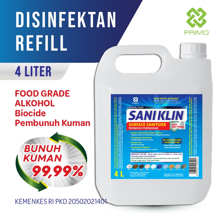 Jual PRIMO Sani Klin 4 L Disinfektan Spray Surface Sanitizer Antiseptik ...