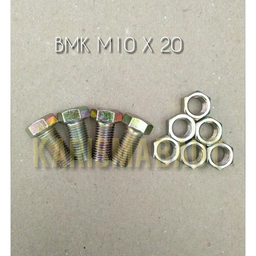 Jual [1 set baut+mur] BMK M10X20 (Baut Mur Kuning M10 x 20) | Shopee ...