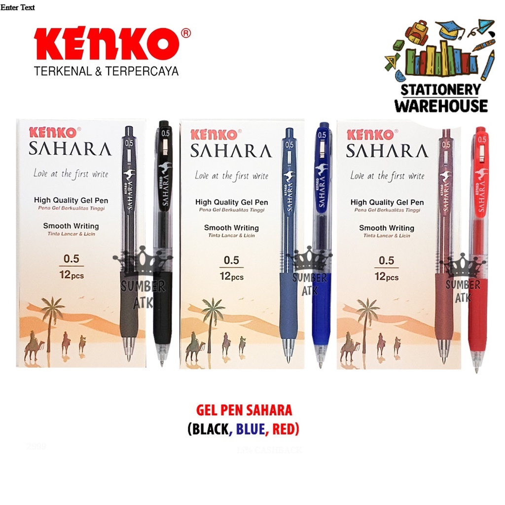 Jual KENKO GEL PEN SAHARA Pena / Pulpen HITAM BIRU MERAH Pulpen Cetek K ...