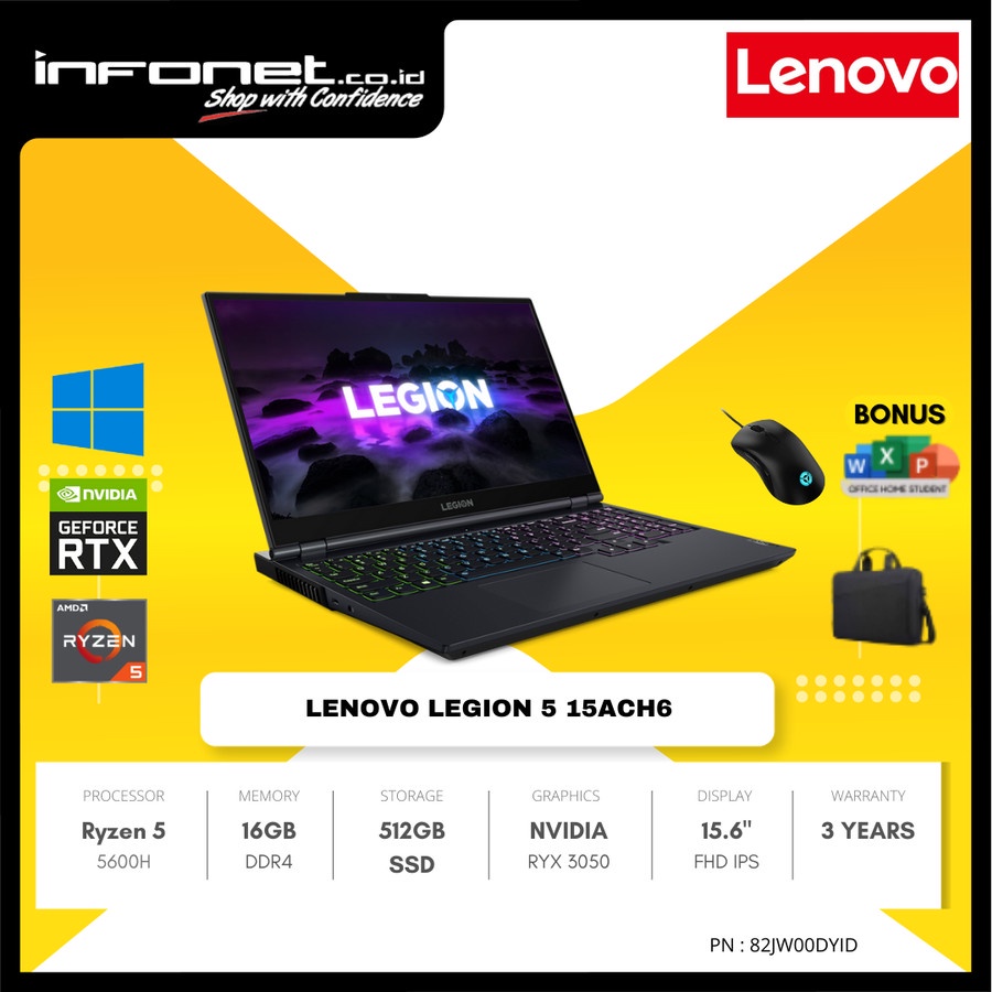 Jual LENOVO LEGION 5 RTX3050 RYZEN 5 5600H 16GB 512GB 15.6" FHD IPS 165Hz W10 OHS | Shopee Indonesia