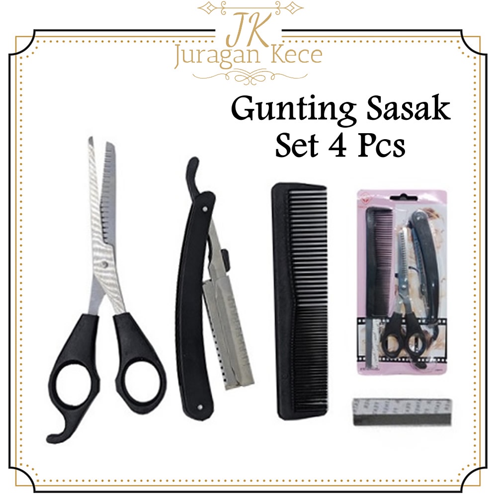 Jual Gunting Sasak Set 4 Pcs Pencukur Silet Sisir Tajam Penipis Gunting ...