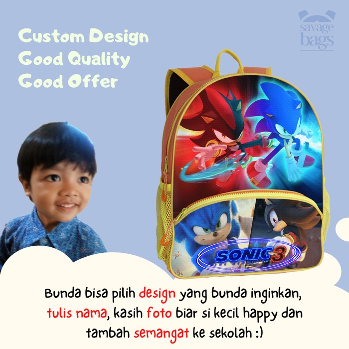 Jual Tas Custom Anak Foto+Nama - Tema SONIC 3 - 1 HARI JADI | Shopee ...