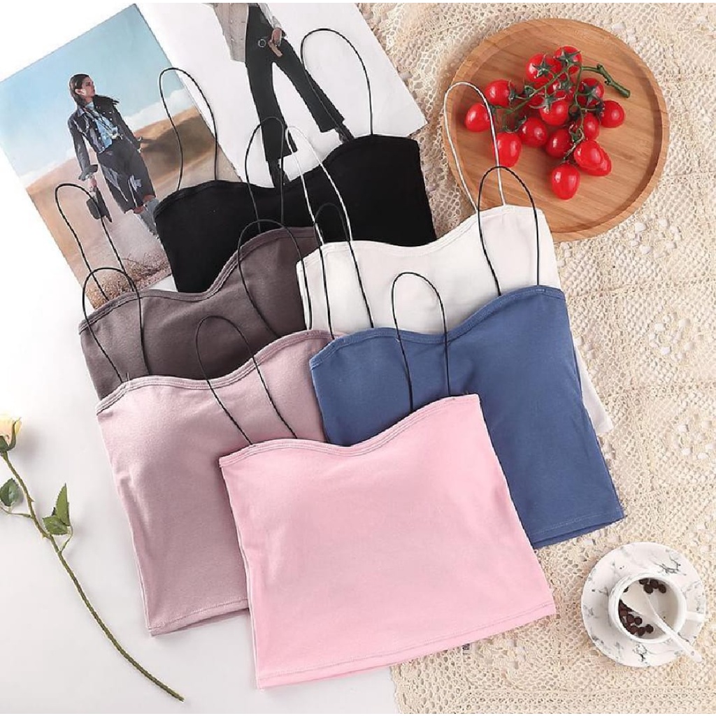 Jual Tank Top Crop Bralette Spaghetti Include Cub Bra Tang Top Pakaian ...