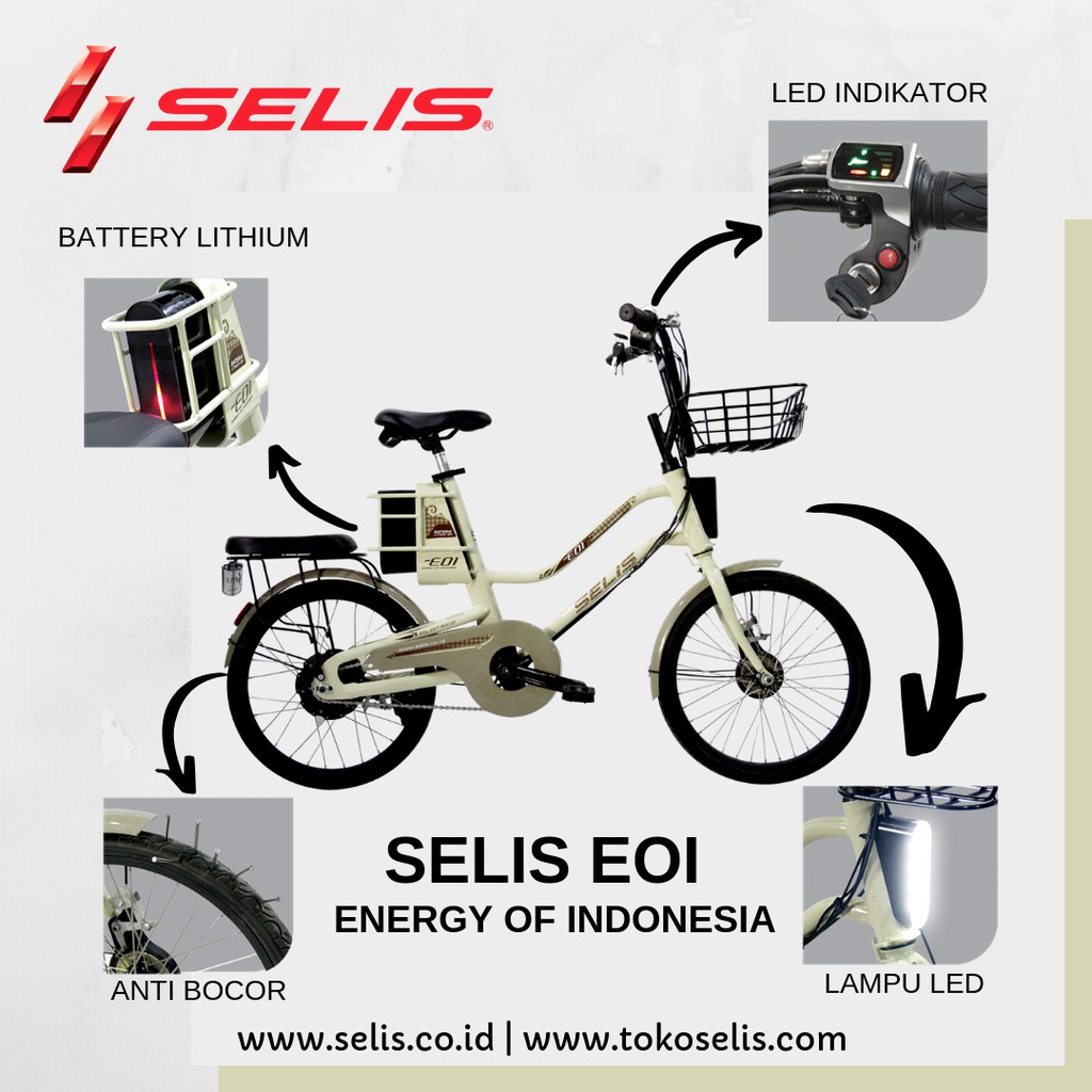 Jual Sepeda listrik Selis tipe EOI ( Enery Of Indonesia ) | Shopee ...
