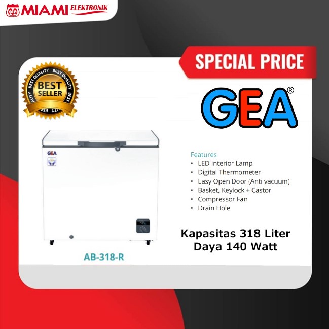 Jual NEW 2024 GEA AB-318-R / AB318R / AB318 Chest Freezer PCM 318 Liter 140 Watt | Shopee Indonesia