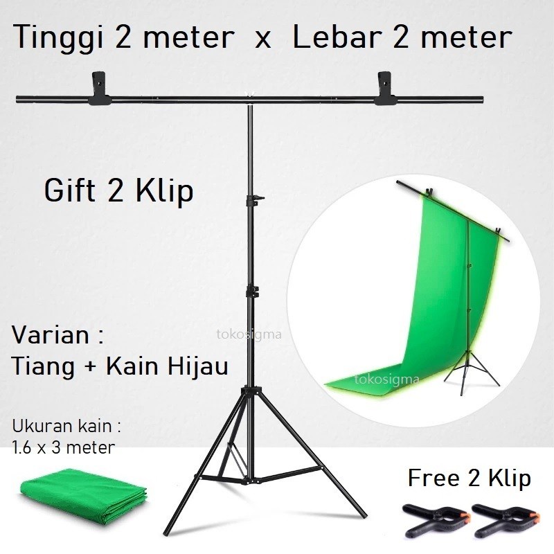 Jual Tiang + Kain Green Screen 2x2m Stand Foto Studio Backdrop ...