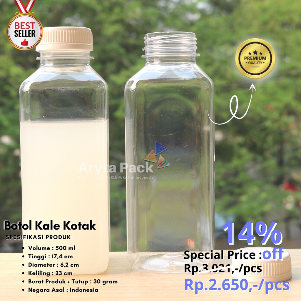 Jual Botol plastik PET 500ml kale kotak minuman mineral jus susu kopi tutup warna-warni | Shopee ...