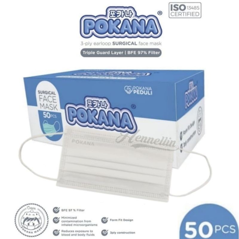 Jual Pokana surgical mask/ masker pokana/ masker medis 3ply isi 50pcs ...