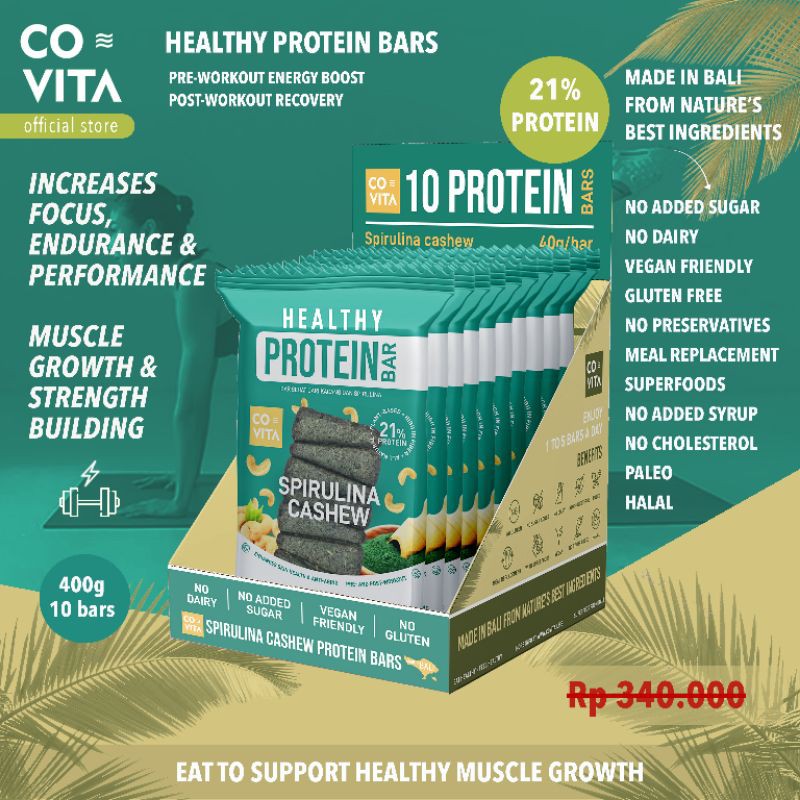 Jual Covita Healthy Protein Bars Box - Spirulina Cashew (10pcs ...