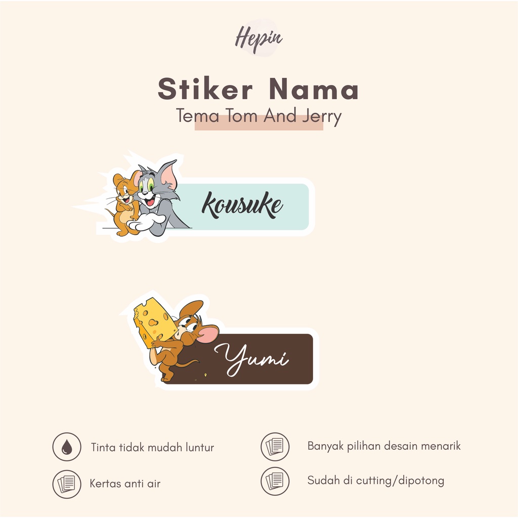 Jual (90 - 120 pcs) Stiker nama TOM AND JERRY/ Stiker Nama Anak Murah ...