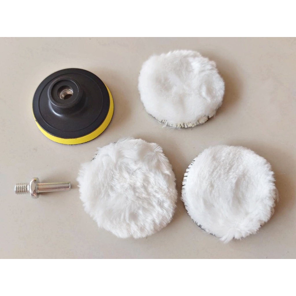 Jual SET 5pcs backing pad velcro 3" wool poles 3inch baut konektor Bor ...