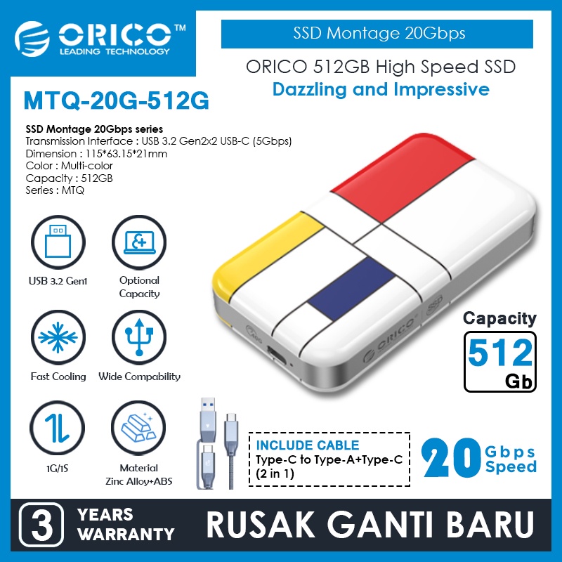 Jual ORICO 512GB High Speed Portable SSD Montage 20Gbps series-MTQ-20G-512G | Shopee Indonesia
