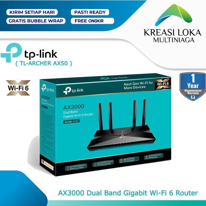 Jual Tp-Link Archer Ax50 Ax3000 Dual Band Gigabit Wifi 6 Router Tplink ...