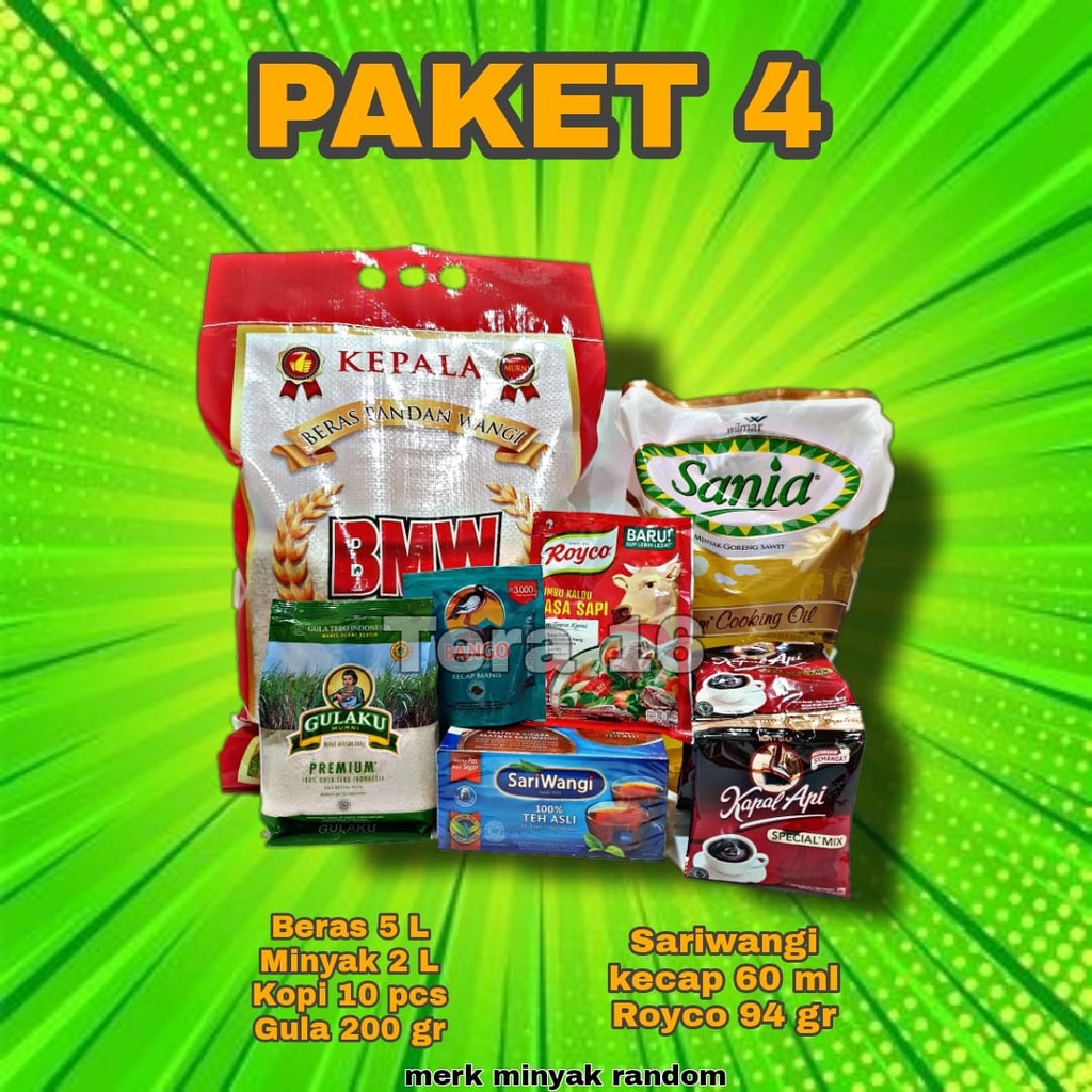 Jual paket 4 / sembako /beras/ minyak/ gula/ royco /kopi /kecap/ teh ...