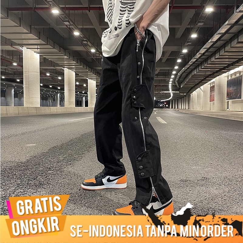 Jual Celana Pria Tinggi Sisi Jalan Zipper Penuh Celana Pria Baris ...
