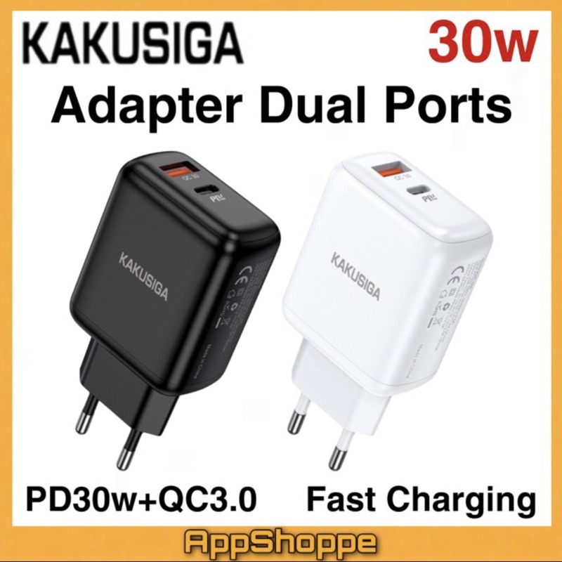 Jual KAKUSIGA Kepala Charger 30W Dua Colokan USB Tipe C QC3.0 Ngecas ...
