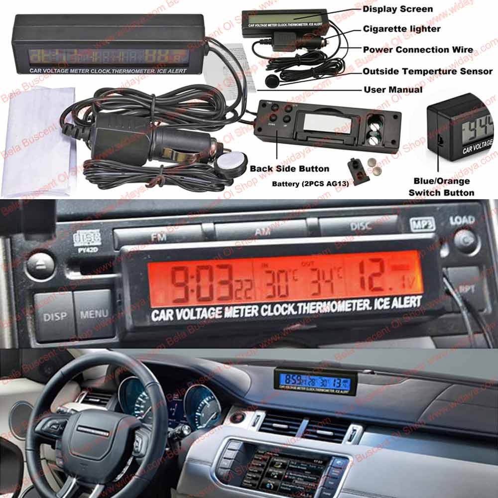 Jual Jam Mobil Digital Car Clock Accu 12V 24V Voltage Measuring Monitor ...