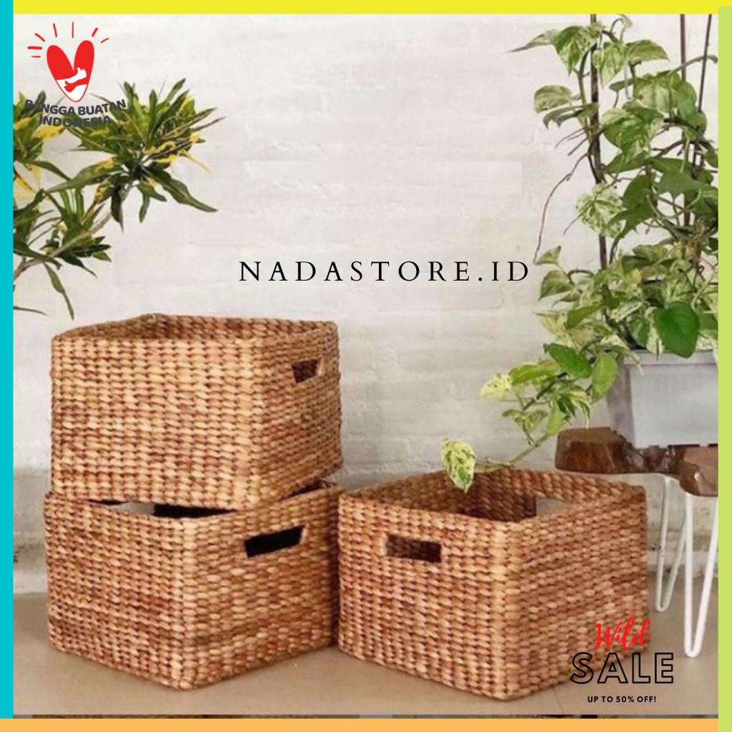 Jual BOX KOTAK PENYIMPANAN SEBAGUNA MATERIAL ENCENG GONDOK / SQUARE ...