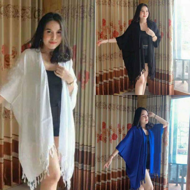 Jual ATASAN WANITA. CARDIGAN/OUTER RUMBAI POLOS OVERSIZE. | Shopee Indonesia