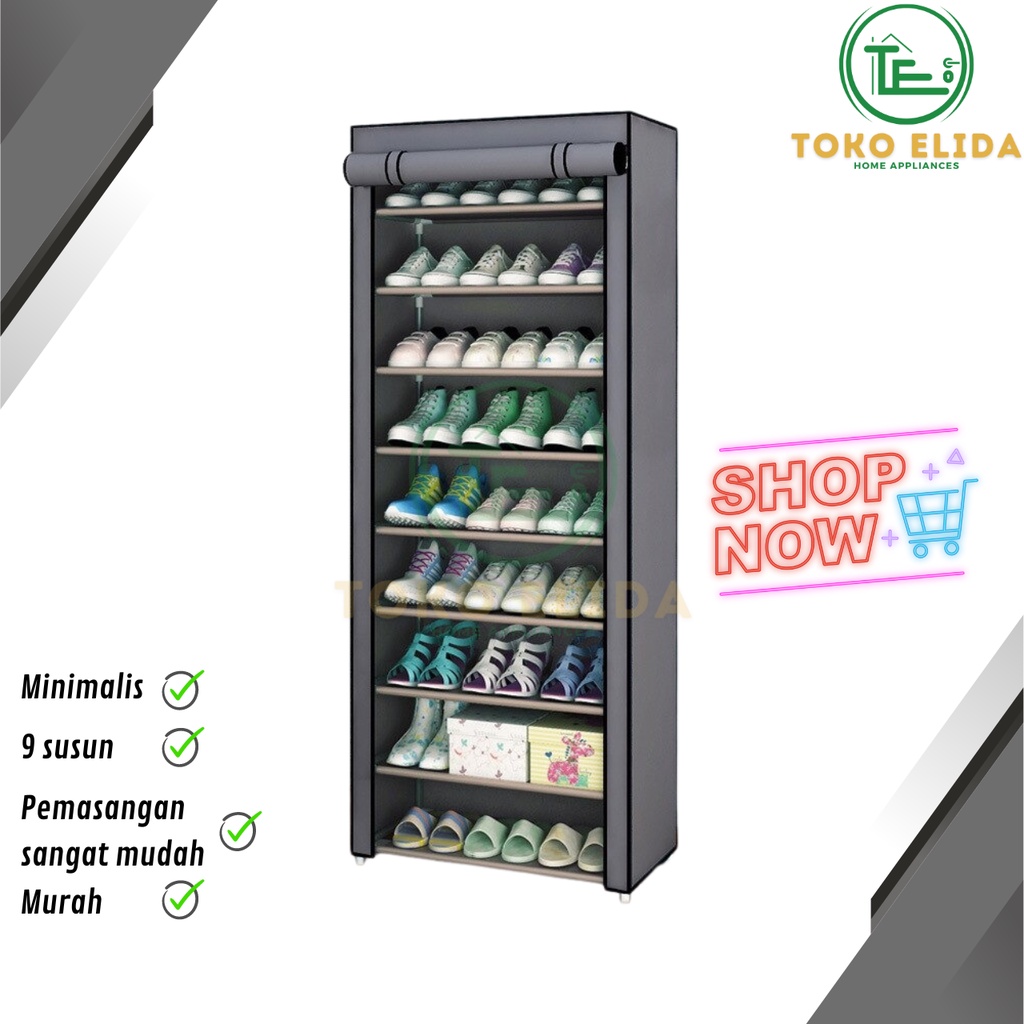 Jual Rak Sepatu Sandal Multilayer Shoe Rack Cloth Cabinet 9 susun - Abu ...
