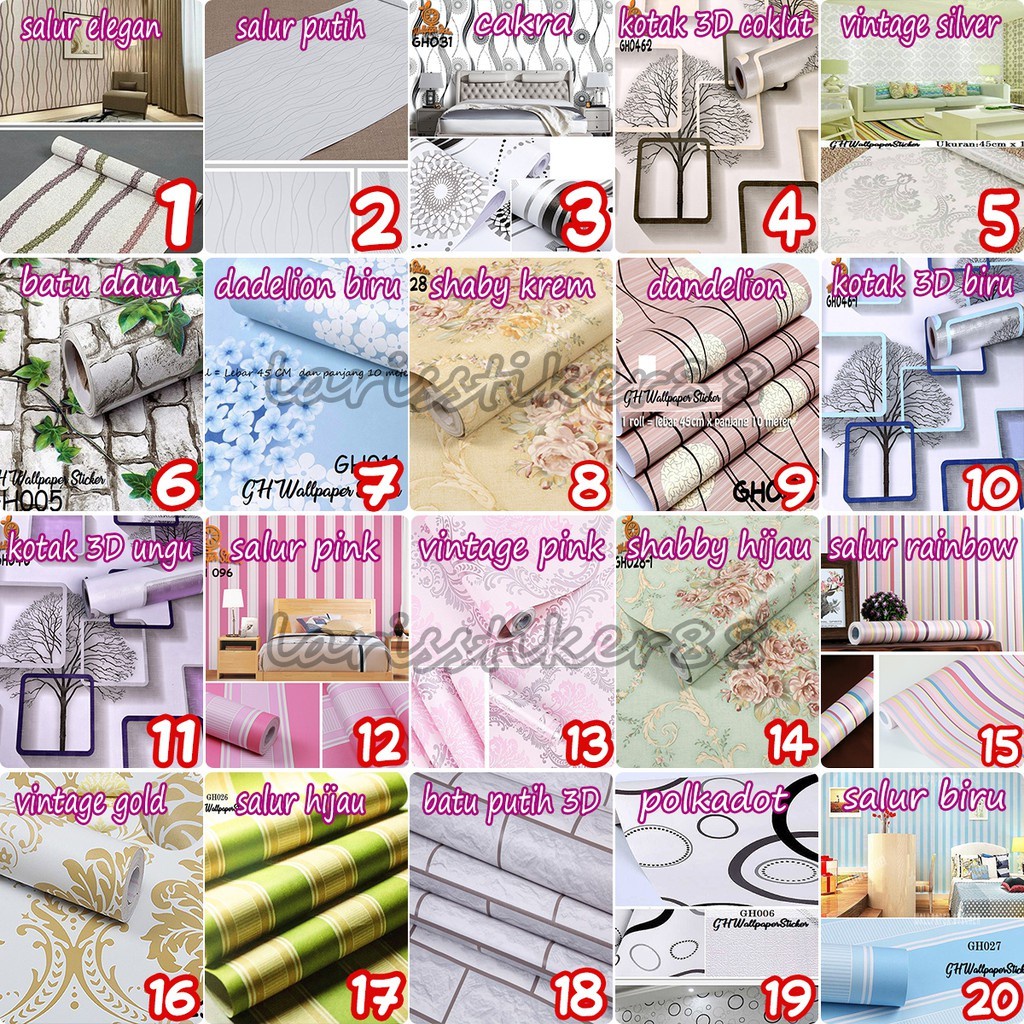 Jual Wallpaper Stiker Dinding 45cm x 10Meter Bahan PVC Anti Air ...