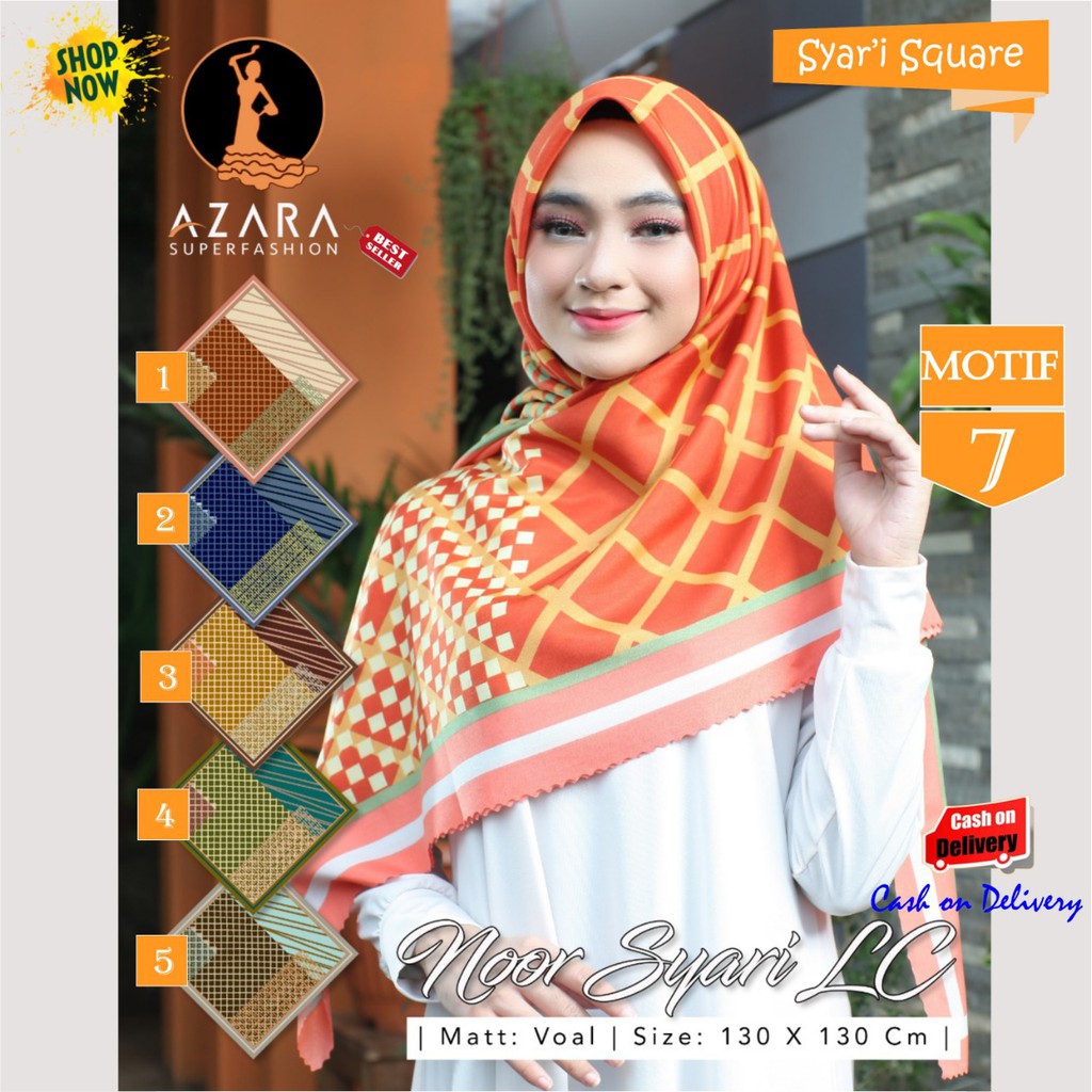 Jual Jilbab Segi Empat Noor Syari Laser Cut Voal Motif 7 by Azara Scarf ...