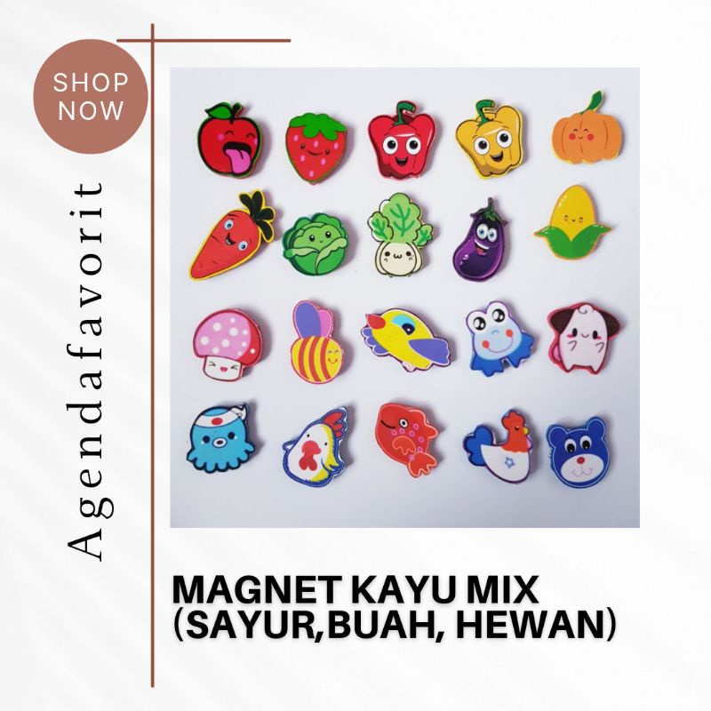 Jual Tempelan Kulkas | Magnet Kayu Hewan dan Buah 20 pcs | Shopee Indonesia