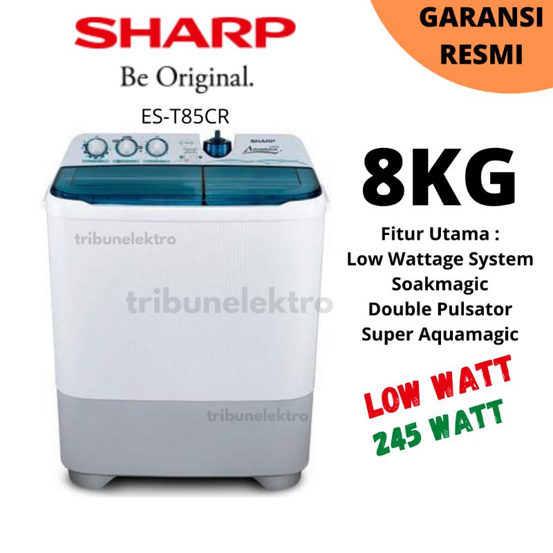 Jual Mesin Cuci Sharp 8kg 2 Tabung ES-T85CR Low Watt Double Pulsator ...