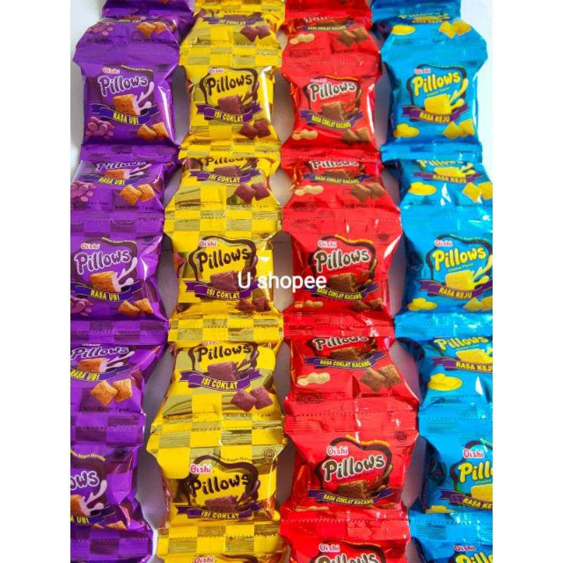 Jual Oishi pillows ubi/cokelat/kacang/keju 10 sachet | Shopee Indonesia