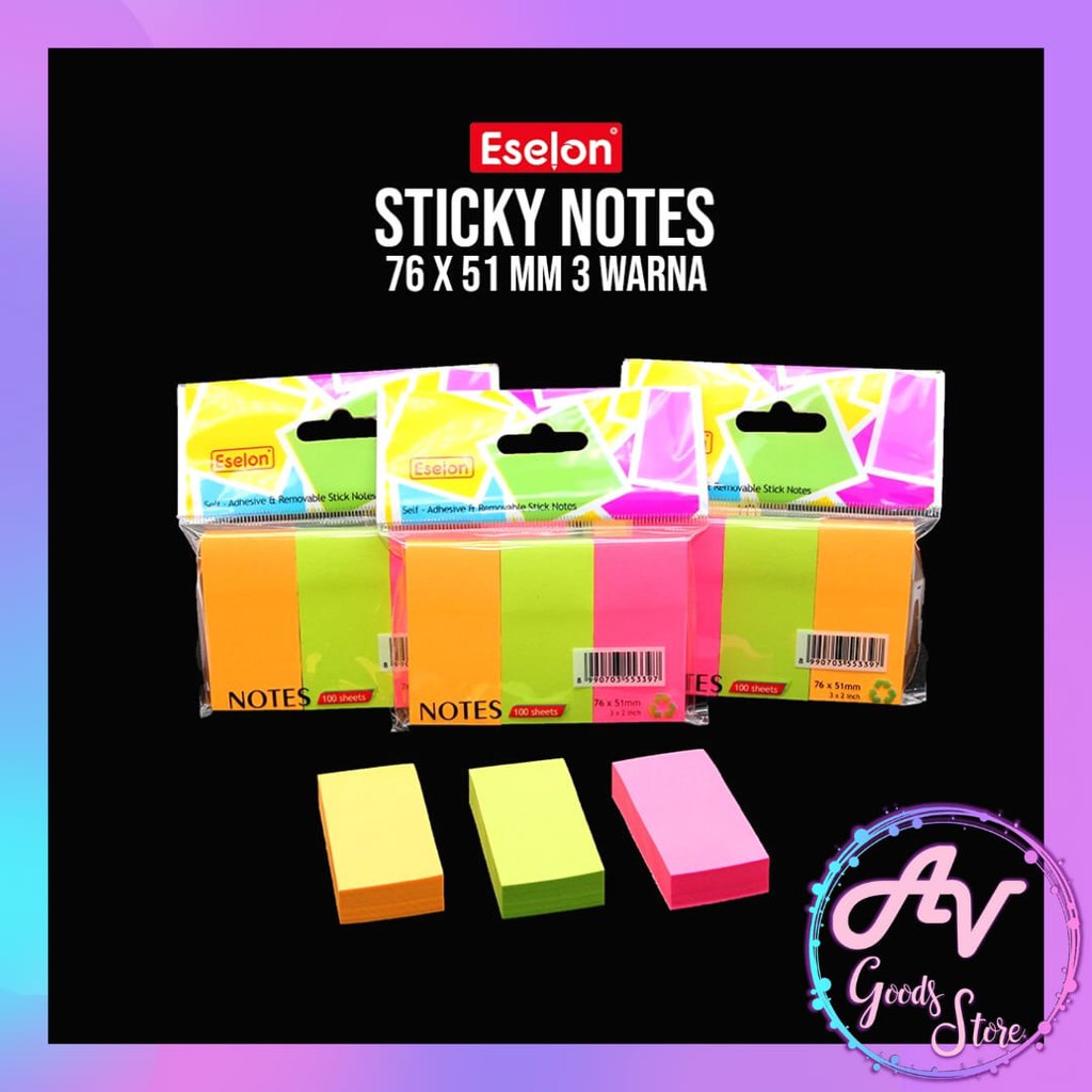 Jual STICK NOTE / STICKY NOTES ESELON 3 WARNA 76*51mm | Shopee Indonesia
