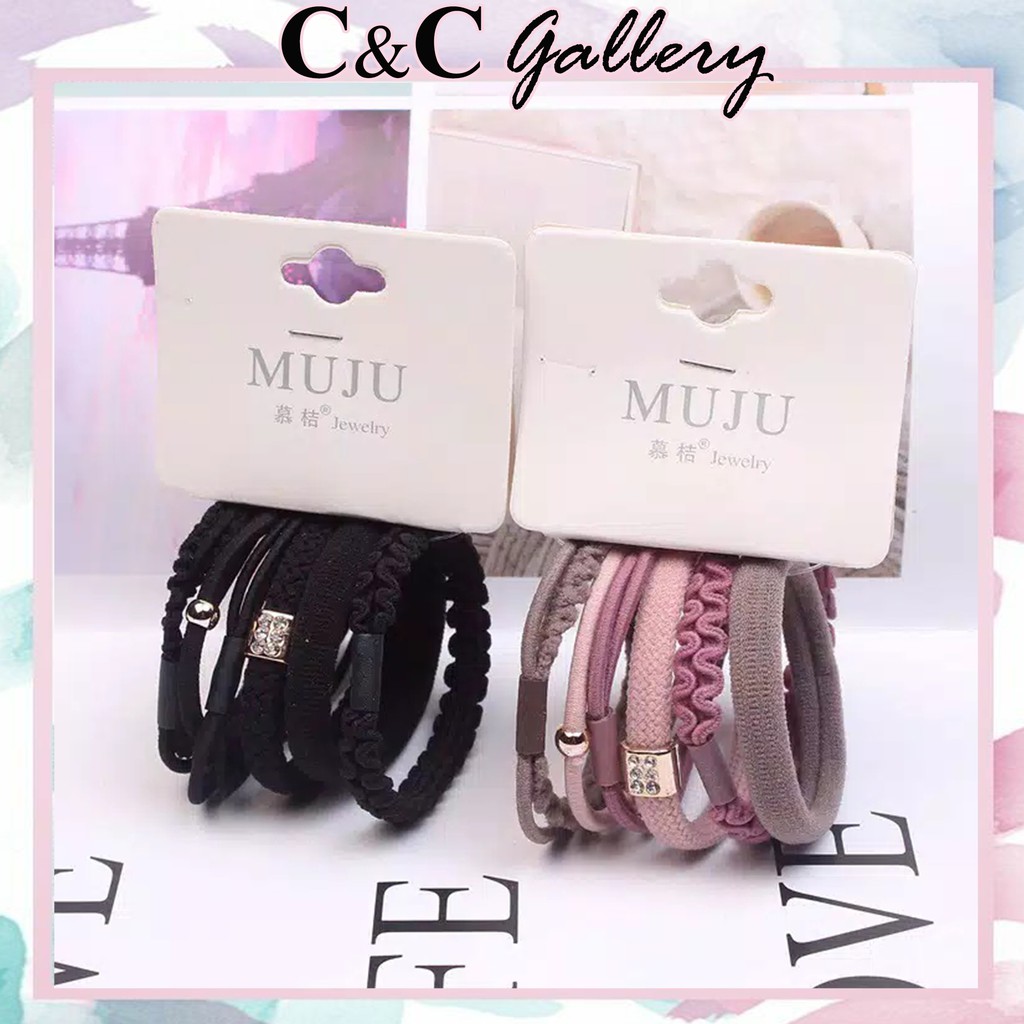 Jual IKAT KARET RAMBUT KOREA MIX PATTERN SET 6 PCS | Shopee Indonesia