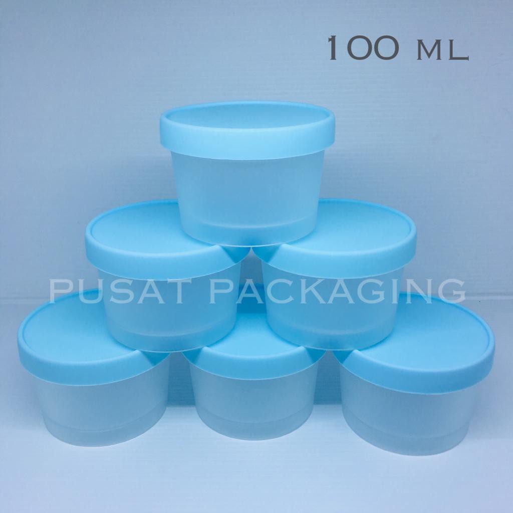 Jual Cream Pot Jar 100ml Plastik Bunga Es Krim Biru Frosted / Kemasan ...