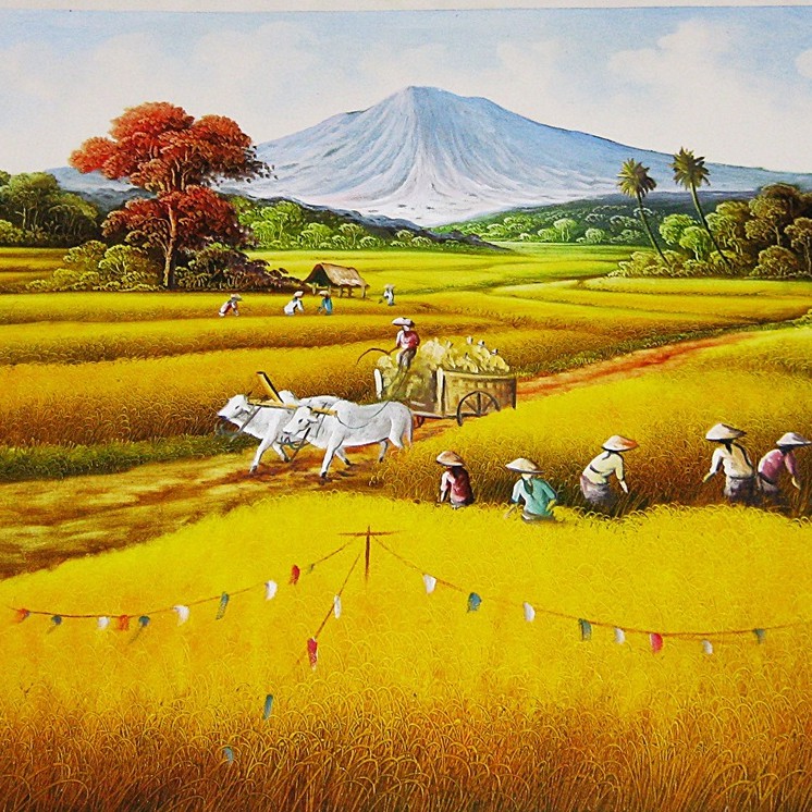 Jual Desain Terbaru Lukisan Panen Raya Dengan Padi Yang Telah Menguning ...