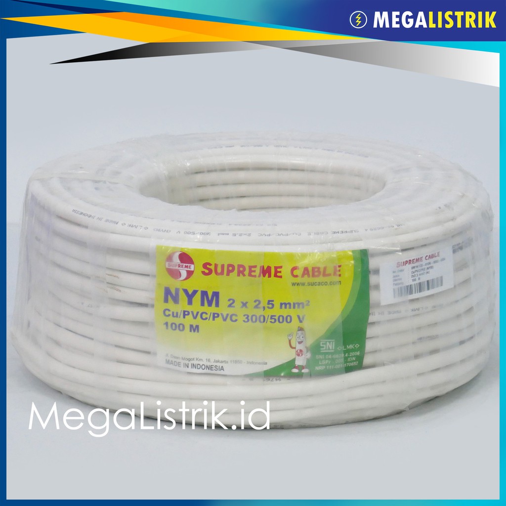 Jual SUPREME NYM 2X2.5 ( 100 METER ) / KABEL LISTRIK PUTIH KAWAT TEMBAGA 2 X 2.5 MM / 2X2,5 / 2 ...