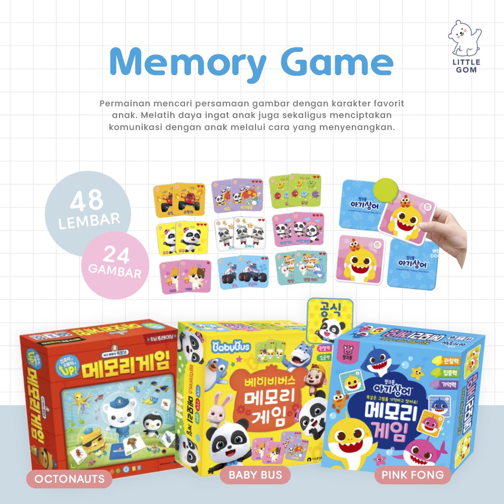Jual Pinkfong/ Octonauts/ Baby bus memory match game board game ...