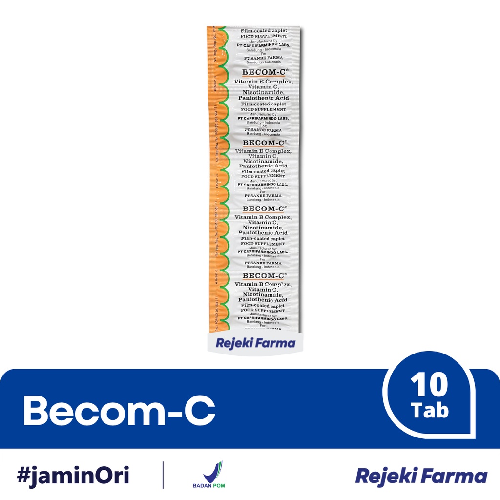 Jual Becom C BecomC Multivitamin per 1 strip Lembar 10 Tablet Kaplet ...