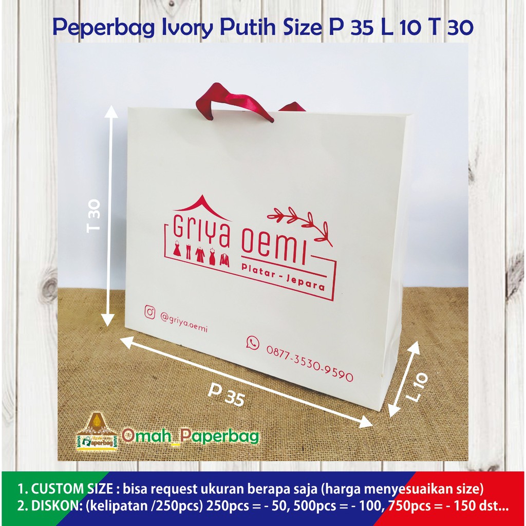Jual PAPERBAG PUTIH (SIZE P40xL10xT30) CETAK SABLON / PAPERBAG CUSTOM ...