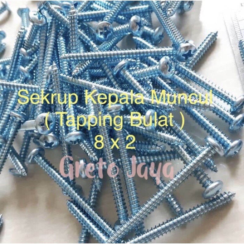 Jual ( 8x2 50bj ) Sekrup Muncul 5cm Skrup Bulat Aluminium Taping 8 x 2 Kepala Tapping Screw PH 5 ...