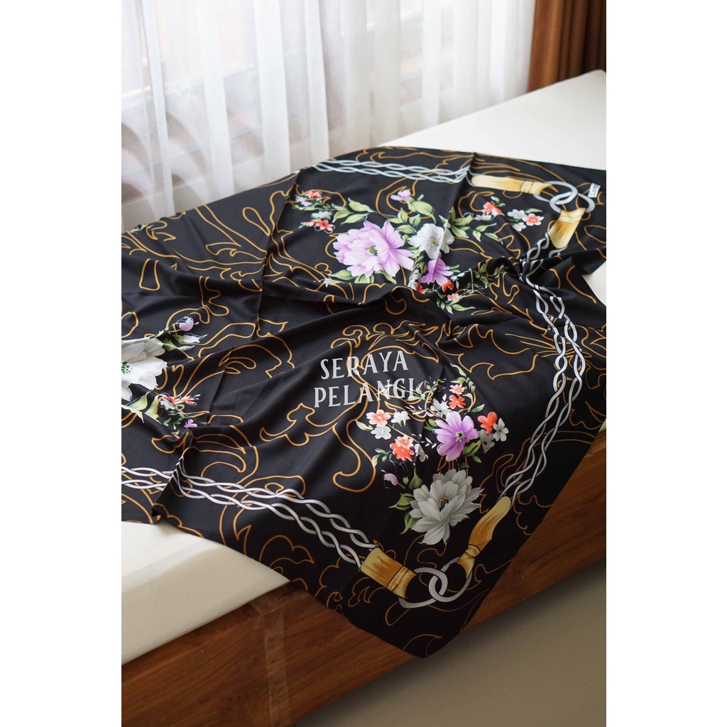 Jual Selendang Segi Empat Satin Lamiz 02 Motif Bunga Selendang Scarf ...