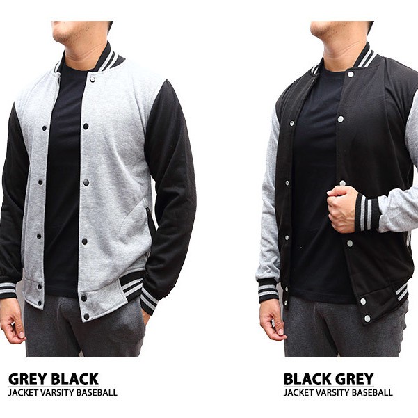 Jual JAKET BASEBALL POLOS HITAM ABU BAHAN TEBAL | Shopee Indonesia