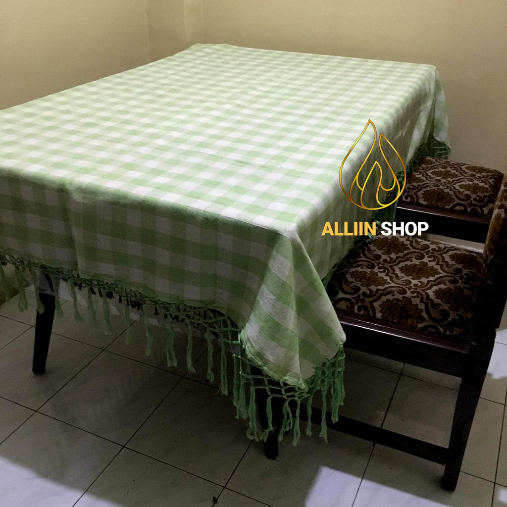 Jual TAPLAK MEJA MAKAN 6 KURSI UKURAN 200cm x 140cm TENUN RAJUT RUMBAI ...