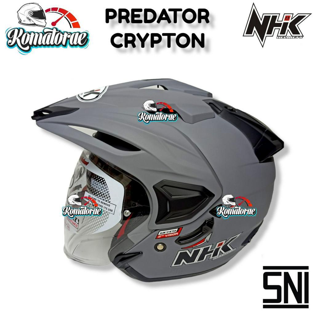 Jual HELM NHK PREDATOR CRYPTON SOLID DIM GREY DOFF DOUBLE VISOR HALF ...