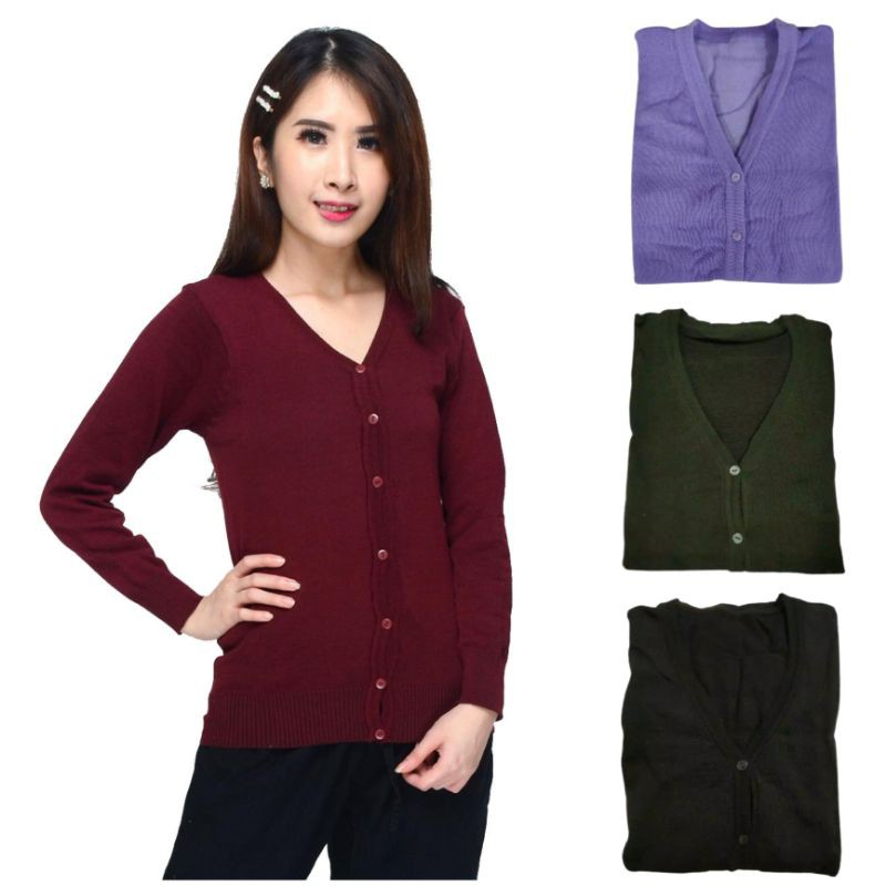 Jual [ COD]Cardigan basic / Cardigan rajut wanita/ kardigan 7 kancing Outer knit rajut | Shopee ...