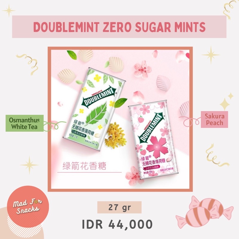 Jual Doublemint Zero Sugar Mints (Sakura Peach/ Osmanthus White Tea ...