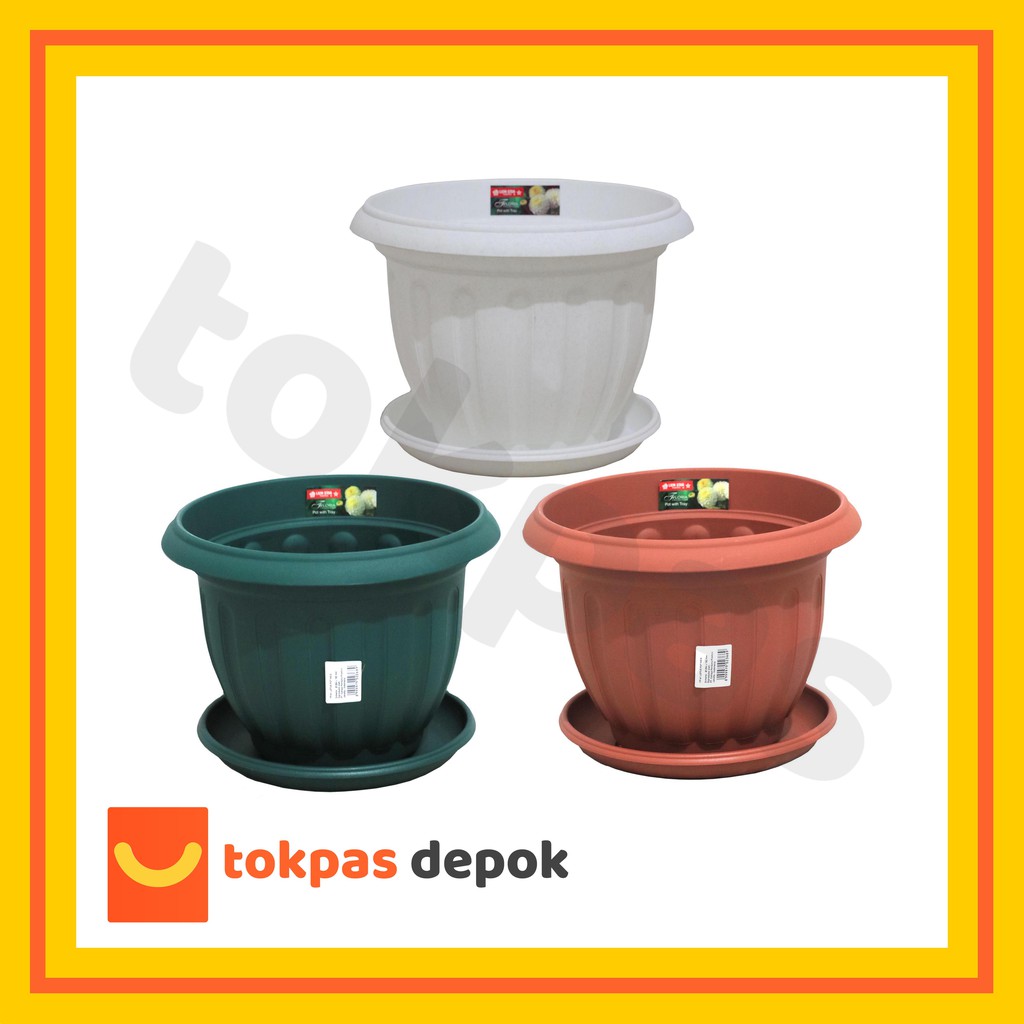 Jual Pot Bunga Pot Tanaman Hias Beserta Tatakan Ukuran 31 CM Pot Bunga ...