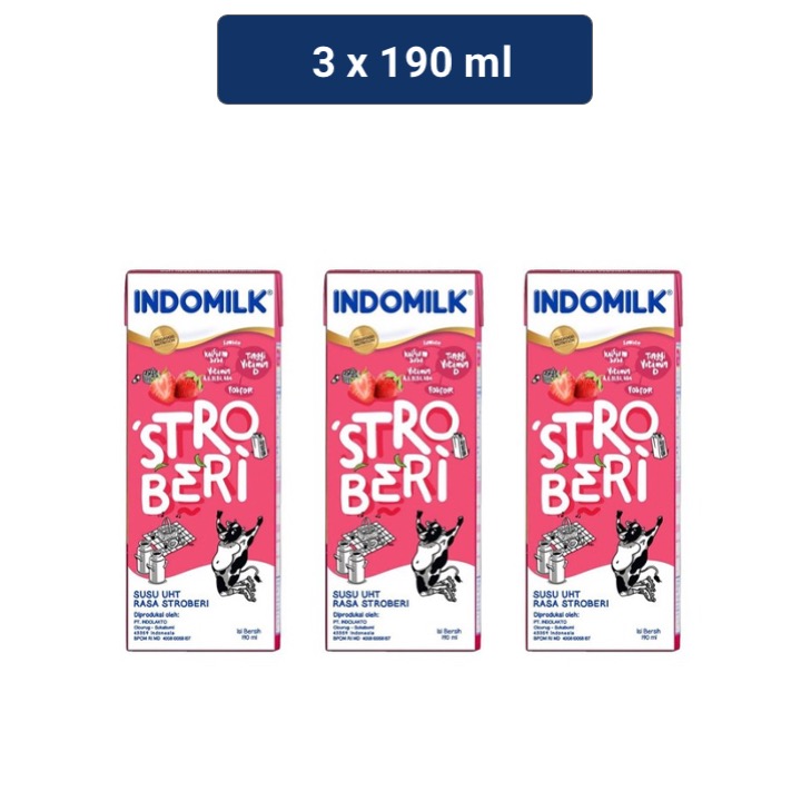 Jual Indomilk Susu UHT Stroberi 3 x 190 mL | Shopee Indonesia